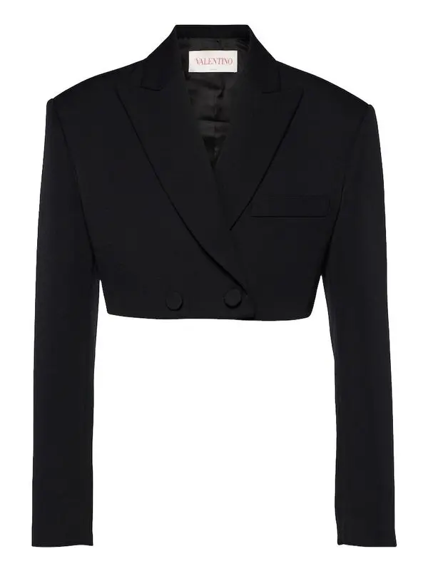 Valentino Garavani Cropped Wool Blazer - Black
