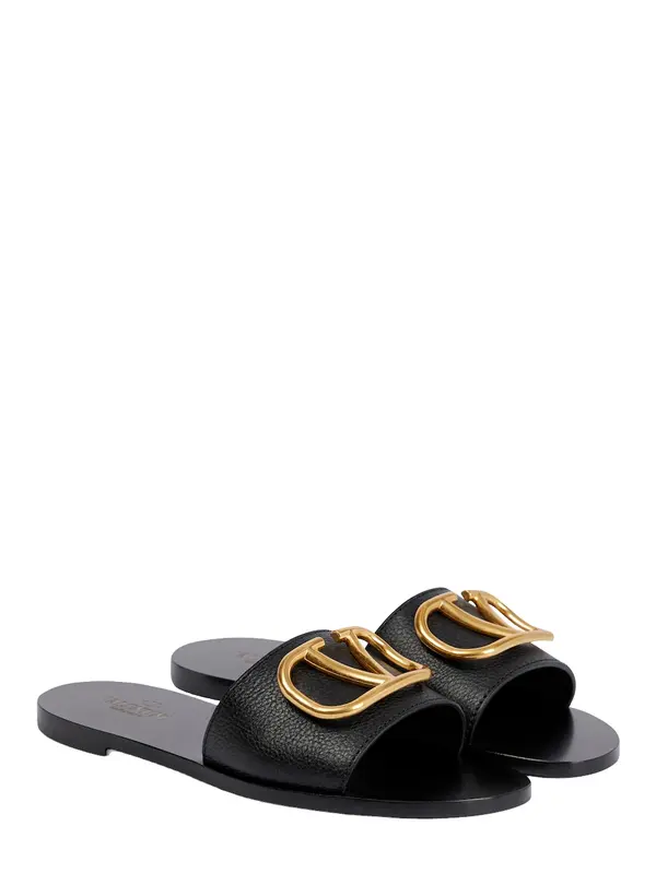 Valentino Garavani Vlogo Leather Slides - Black