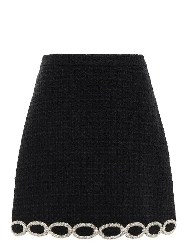 Valentino Garavani Embellished Tweed Miniskirt - Black