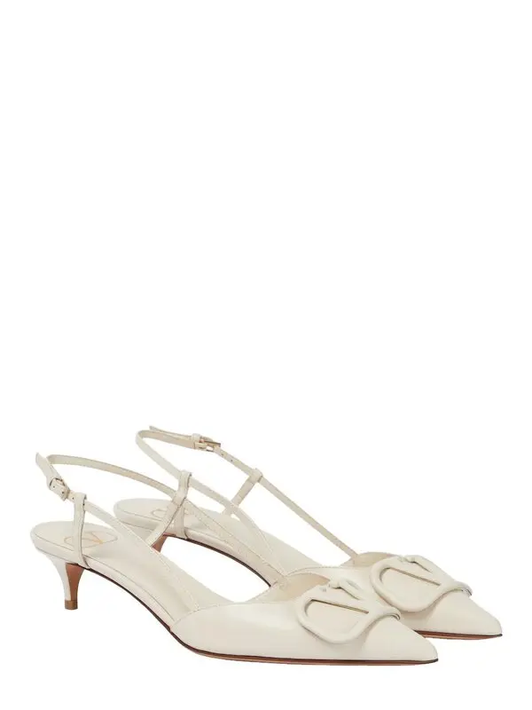 Valentino Garavani Vlogo Leather Slingback Pumps - White