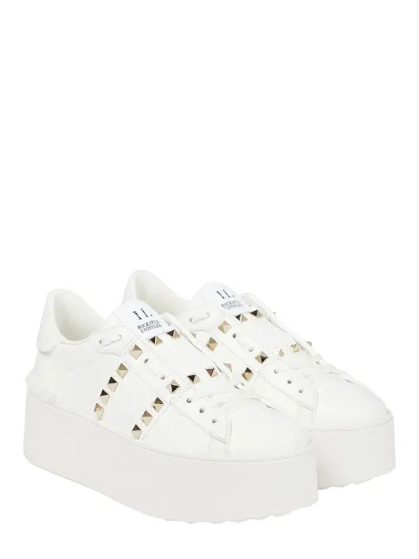Valentino Garavani Rockstud Untitled Leather Platform Sneakers - White