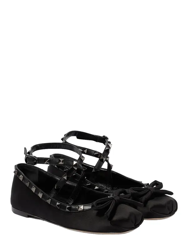 Valentino Garavani Rockstud Satin Ballet Flats - Black