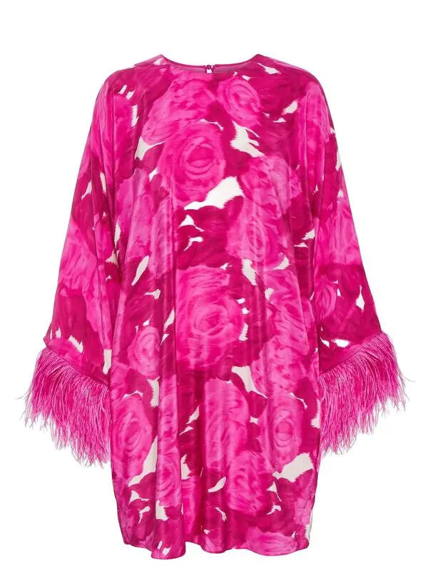 Valentino Garavani Floral Feather-trimmed Minidress - Pink