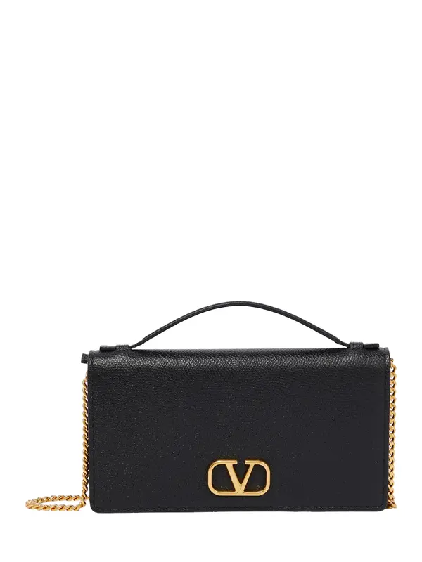 Valentino Garavani V Sling Leather Wallet On Chain - Black