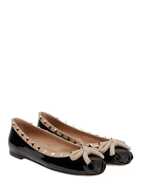 Valentino Garavani Rockstud Patent Leather Ballerinas - Black