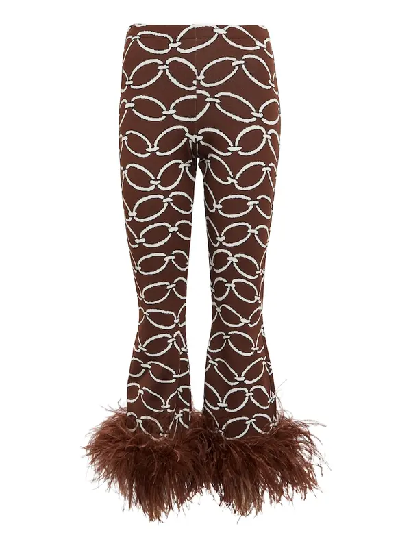 Valentino Garavani Feather-trimmed Printed Pants - Brown