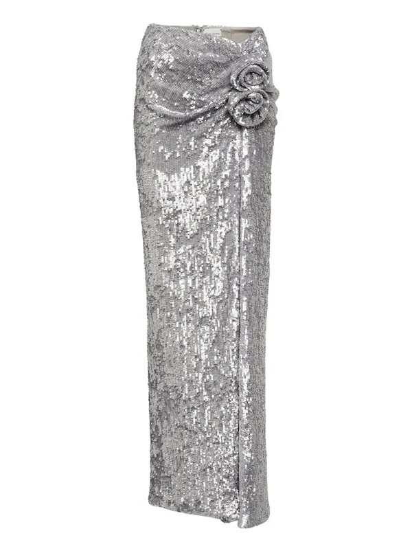 Magda Butrym Floral-appliqué Sequined Maxi Skirt - Silver
