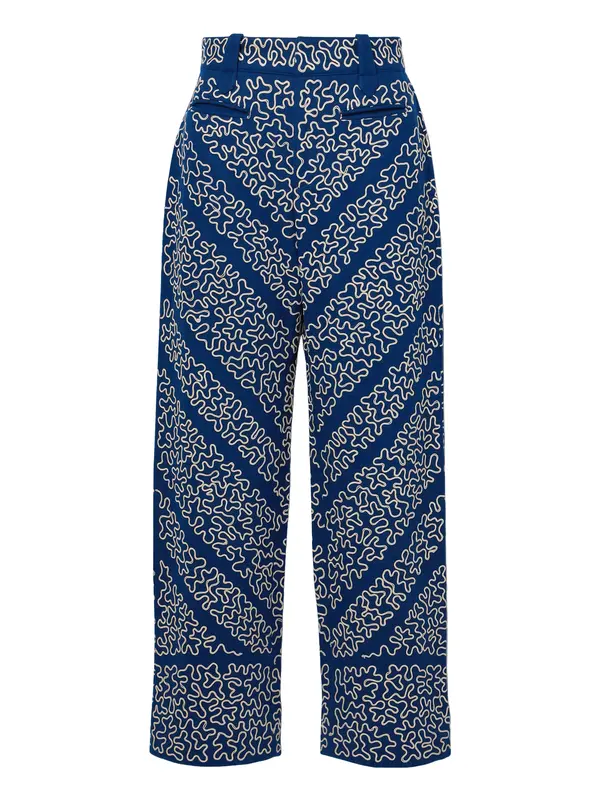 BODE Bombora Embroidered Wool-blend Pants - Blue