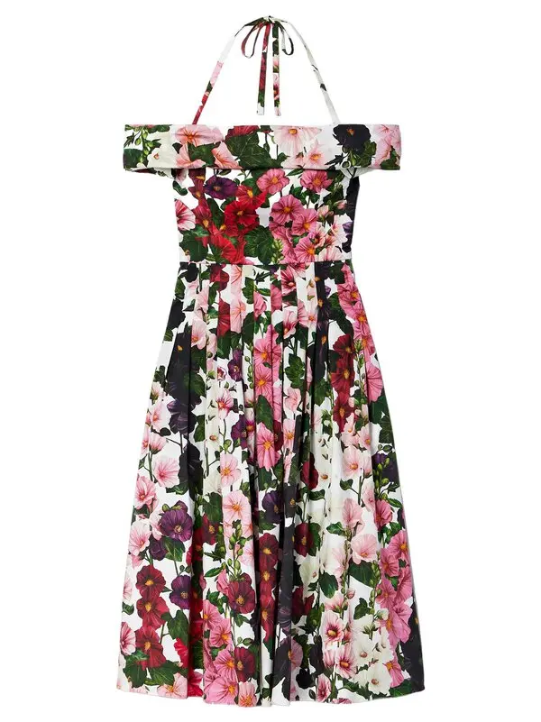 Oscar De La Renta Off-the-shoulder Floral-print Cotton-blend Poplin Dress - Multi