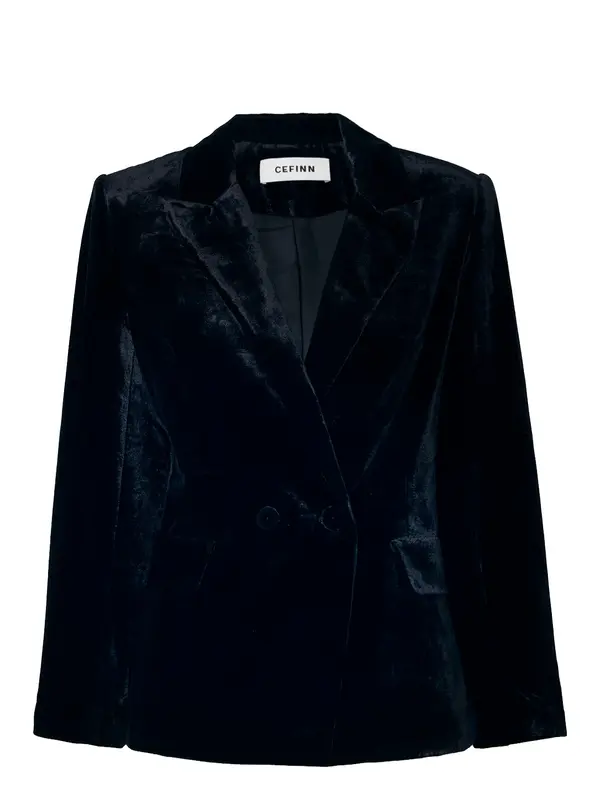 CEFINN Ronson Velvet Double-breasted Blazer - Black