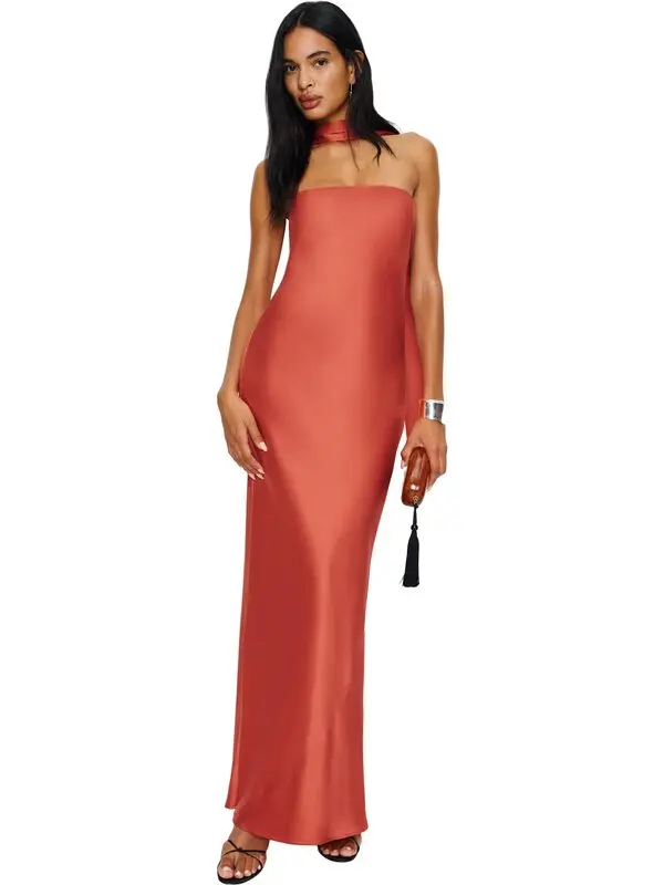 REFORMATION Oren Silk Midi Dress - Red Coral