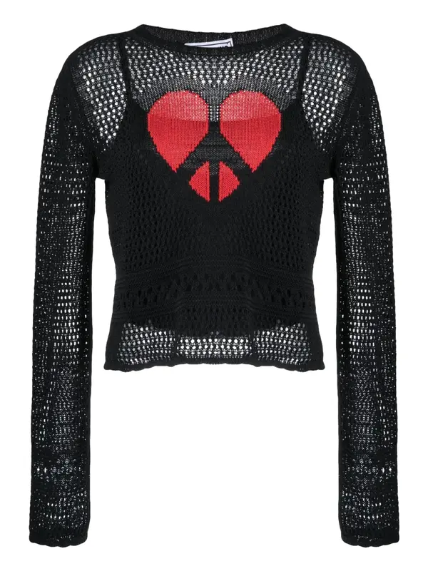 Moschino Heart-motif Pointelle-knit Jumper - Black