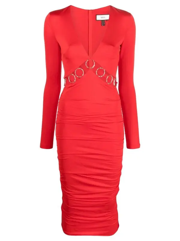 NISSA Cut Out-detail Midi Dress - Red