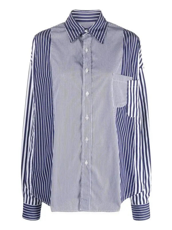 Colville Frankenstein Striped Patchwork Shirt - Blue