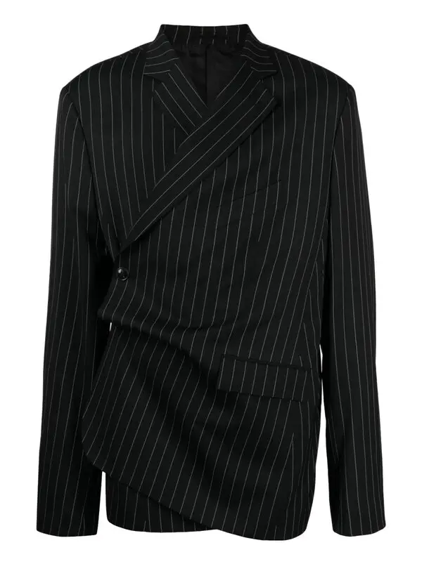 Martine Rose Pinstriped Wool-blend Wrap Blazer - Black