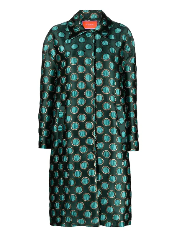 La DoubleJ Boxy Polka-dot Print Mid-length Coat - Green