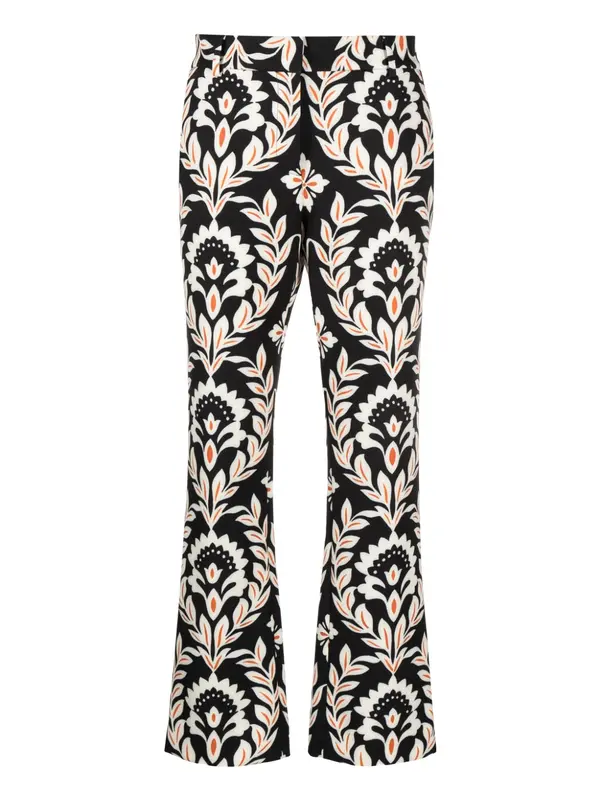 La DoubleJ Floral-print Cropped Trousers - Black