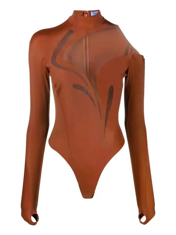 MUGLER Illusion Mesh-paneled Bodysuit - Brown