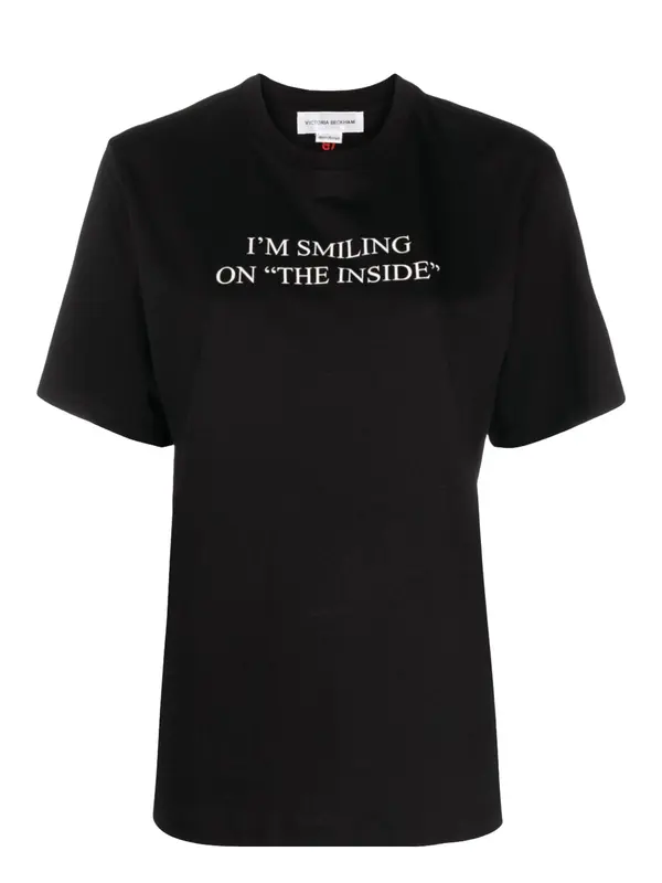 Victoria Beckham Slogan-print Organic Cotton T-shirt - Black