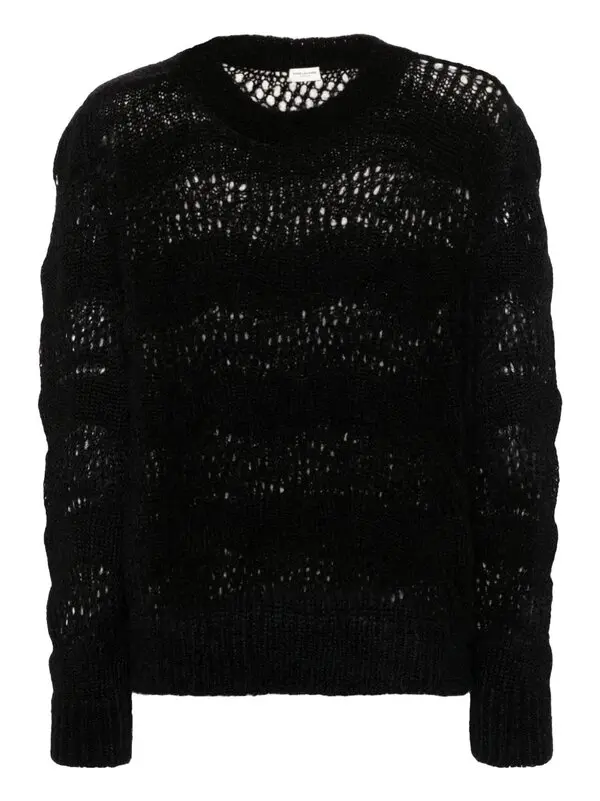 Saint Laurent Crew-neck Open-knit Jumper - Black