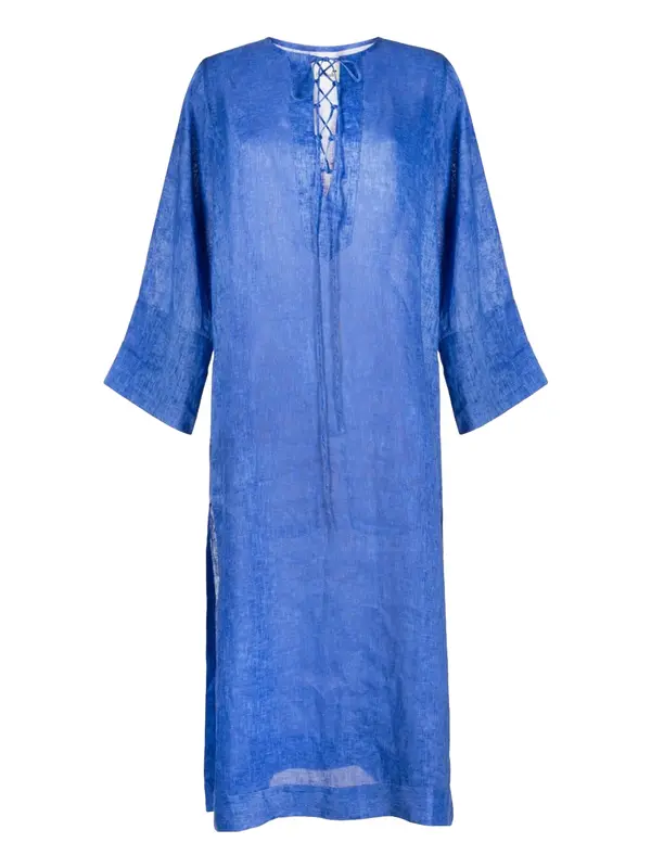 BAMBAH Lace-front Linen Kaftan - Blue