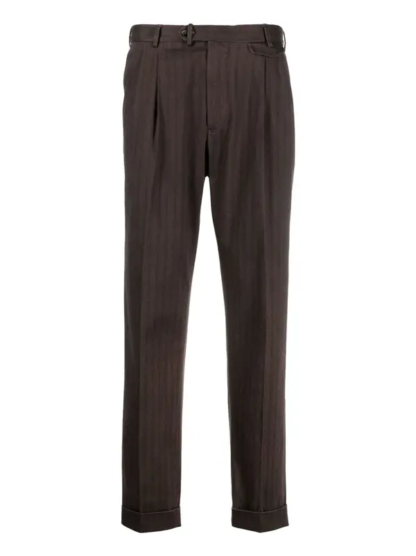 DELL'OGLIO Herringbone Cotton-blend Trousers - Brown