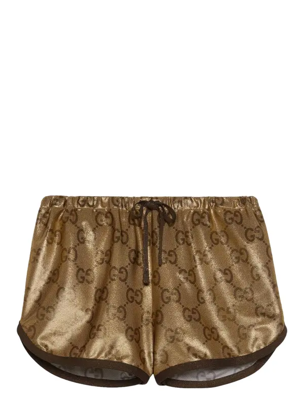 Gucci Metallic Monogram Drawstring Shorts - Gold
