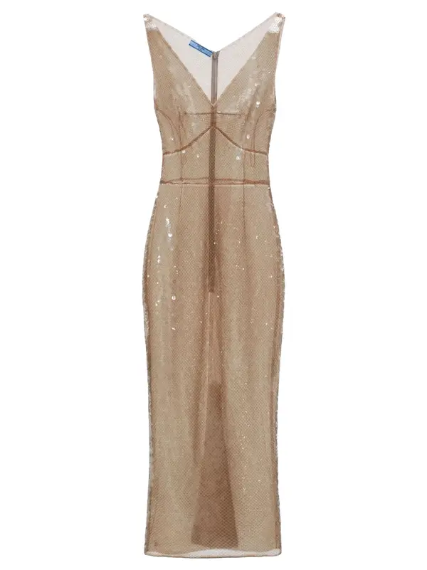 Prada Sequinned Tulle Midi Dress - Neutrals