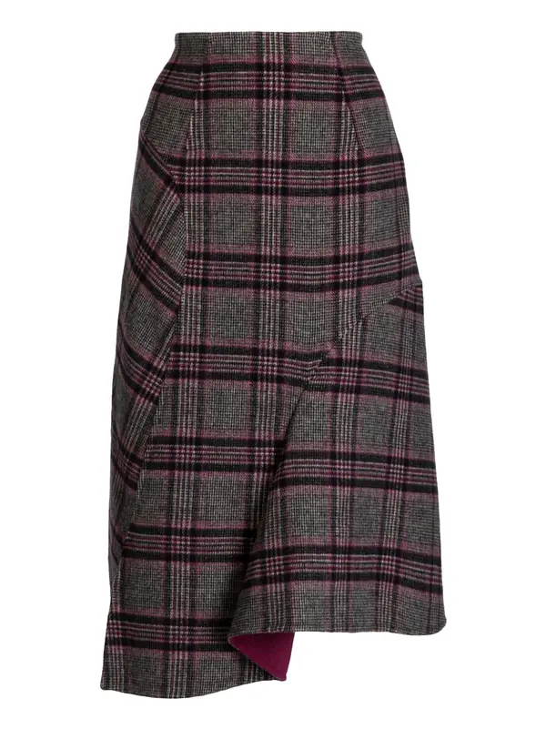 JNBY Plaid Asymmetric Mid-length Skirt - Multicolour