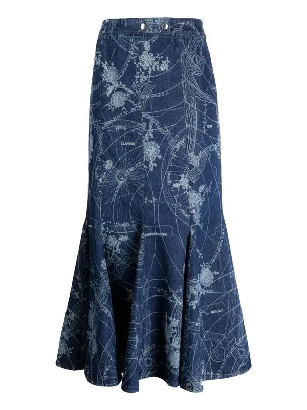 Off-White Graphic-print Mermaid Midi Skirt - Blue
