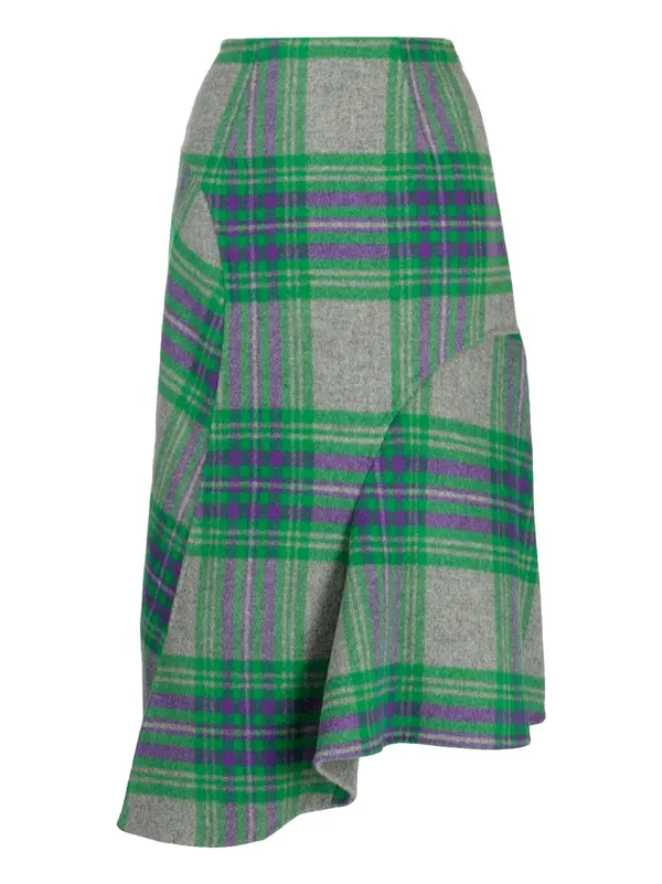 JNBY Plaid Wool Blend Asymmetric Skirt - Green
