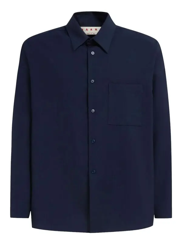Marni Logo-patch Virgin-wool Shirt - Blue