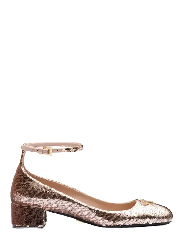 Prada 35mm Triangle Logo Sequin Pumps - Pink