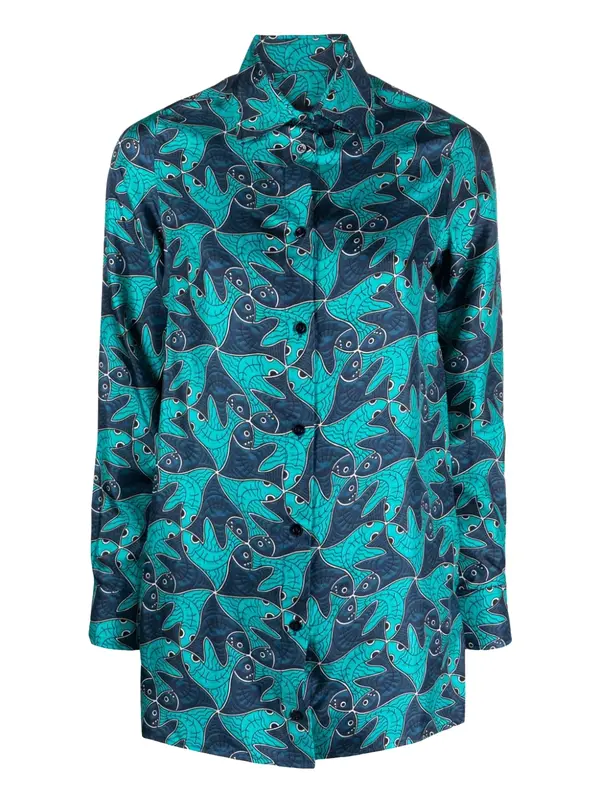 BOTTER Fish-pattern Silk Shirt - Blue