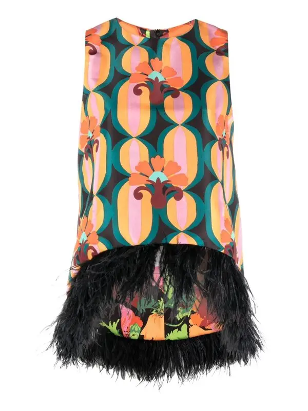 La DoubleJ La Scala Feather-trim Blouse - Blue
