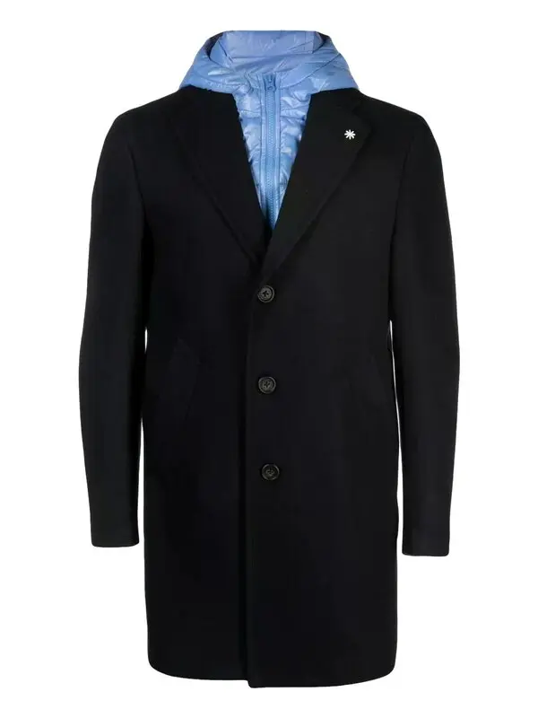 MANUEL RITZ Hooded Single-breasted Coat - Blue