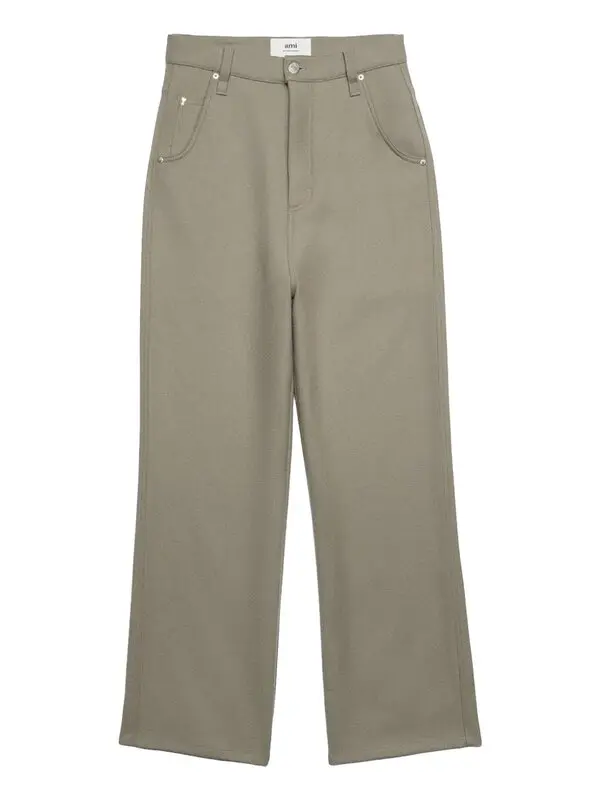 Ami Straight-leg Virgin Wool Trousers - Green