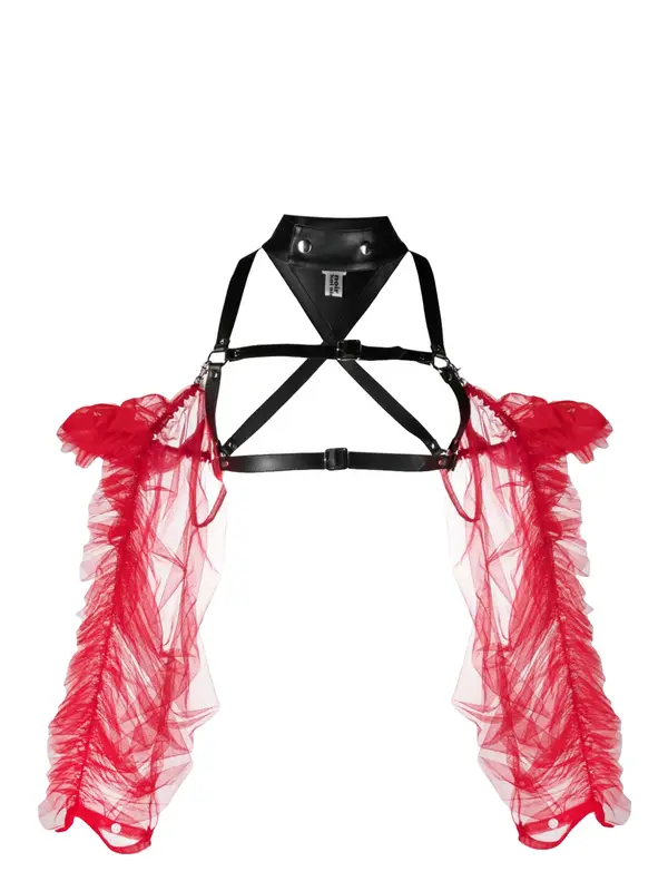 Noir Kei Ninomiya Tulle-sleeve Harness Top - Red