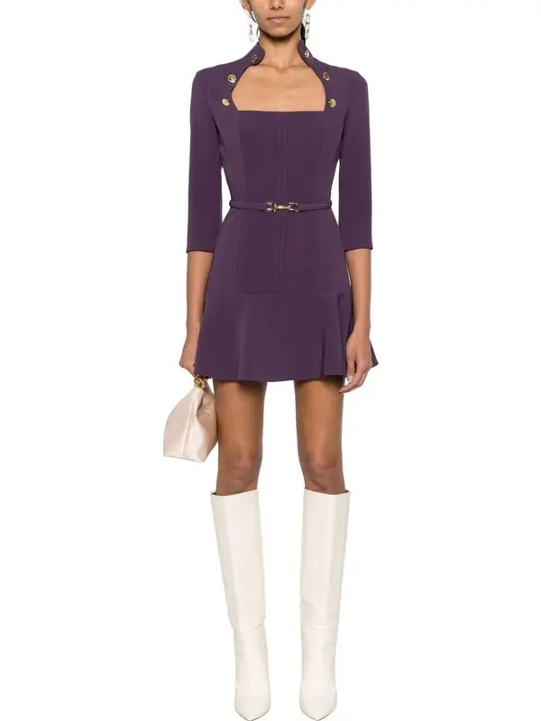 Elisabetta Franchi Crepe Horsebit Detail Minidress - Purple
