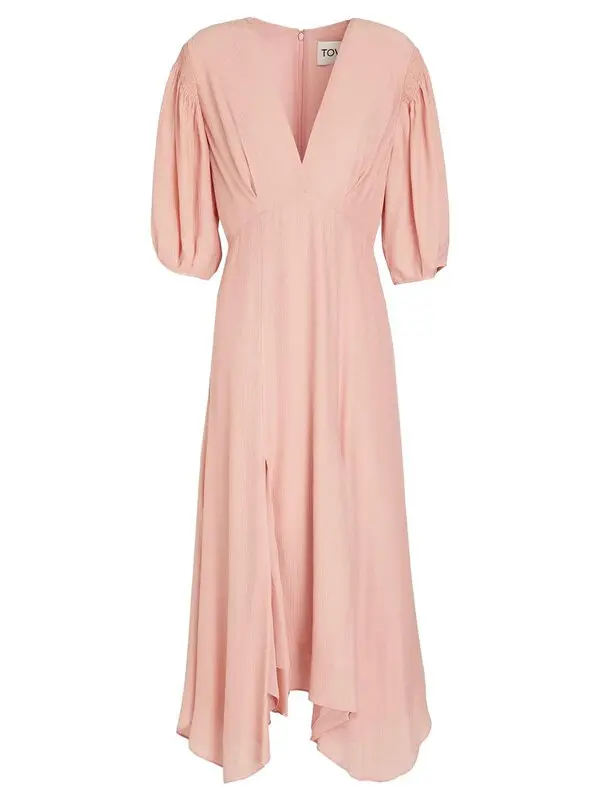 Tove Riven Pleated Silk-crepon Midi Dress - Blush