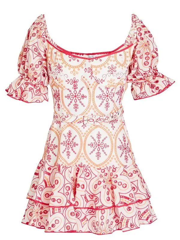 Charo Ruiz Ibiza Broderie Anglaise Cotton-blend Mini Dress With Belt - Pink