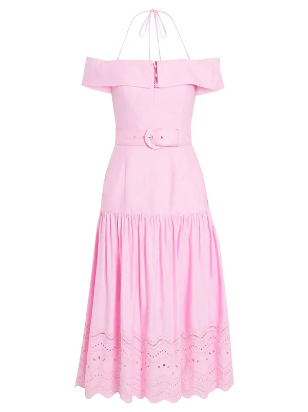 Rebecca Vallance Emile Broderie Anglaise Midi Dress - Baby Pink