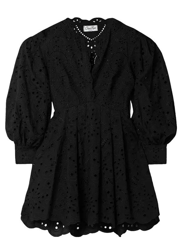 Charo Ruiz Ibiza Franca Broderie Anglaise Mini Dress - Black