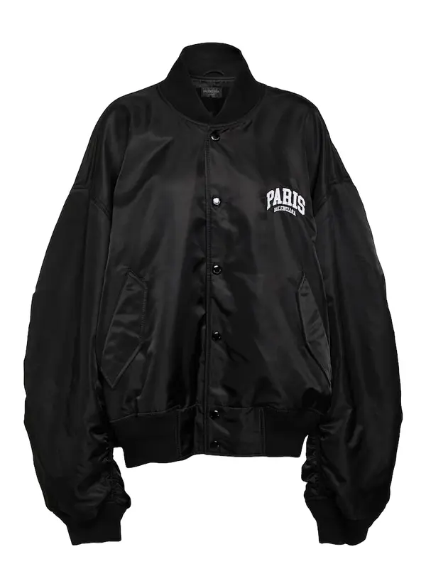 Balenciaga Satin Varsity Jacket - Black