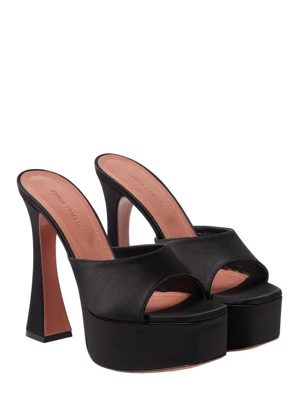 Amina Muaddi Dalida Satin Platform Mules - Black