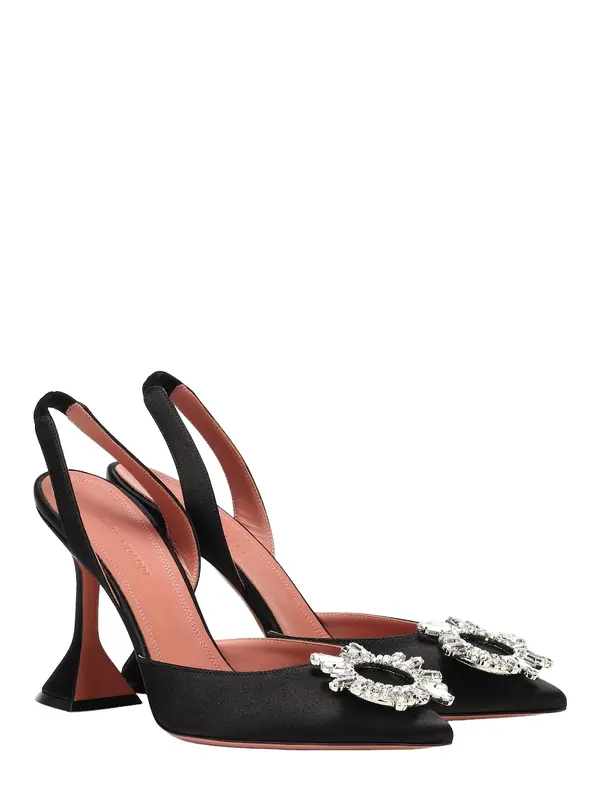 Amina Muaddi Begum Satin Slingback Pumps - Black
