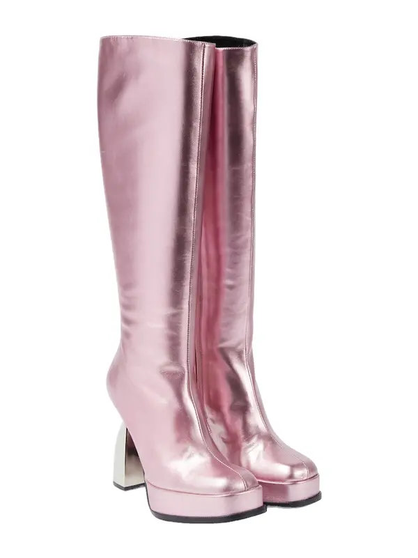 NODALETO Angel Metallic Leather Knee-high Boots - Pink
