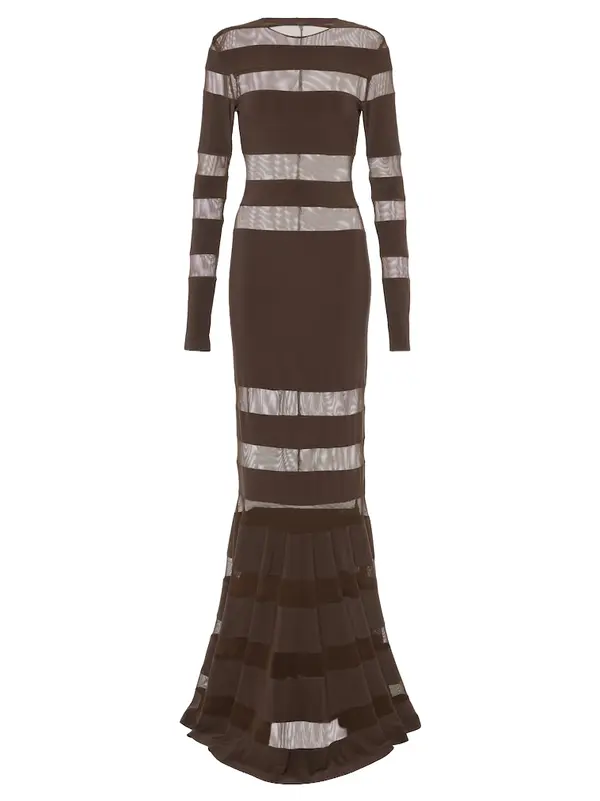 Norma Kamali Mesh-panelled Gown - Brown