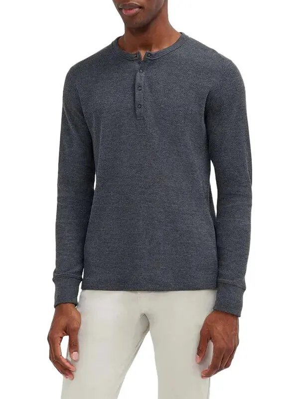 RHONE Waffle Knit Henley - Black Heather