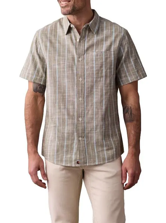 THE NORMAL BRAND Freshwater Short Sleeve Button-up Shirt - Deep Sage Stripe